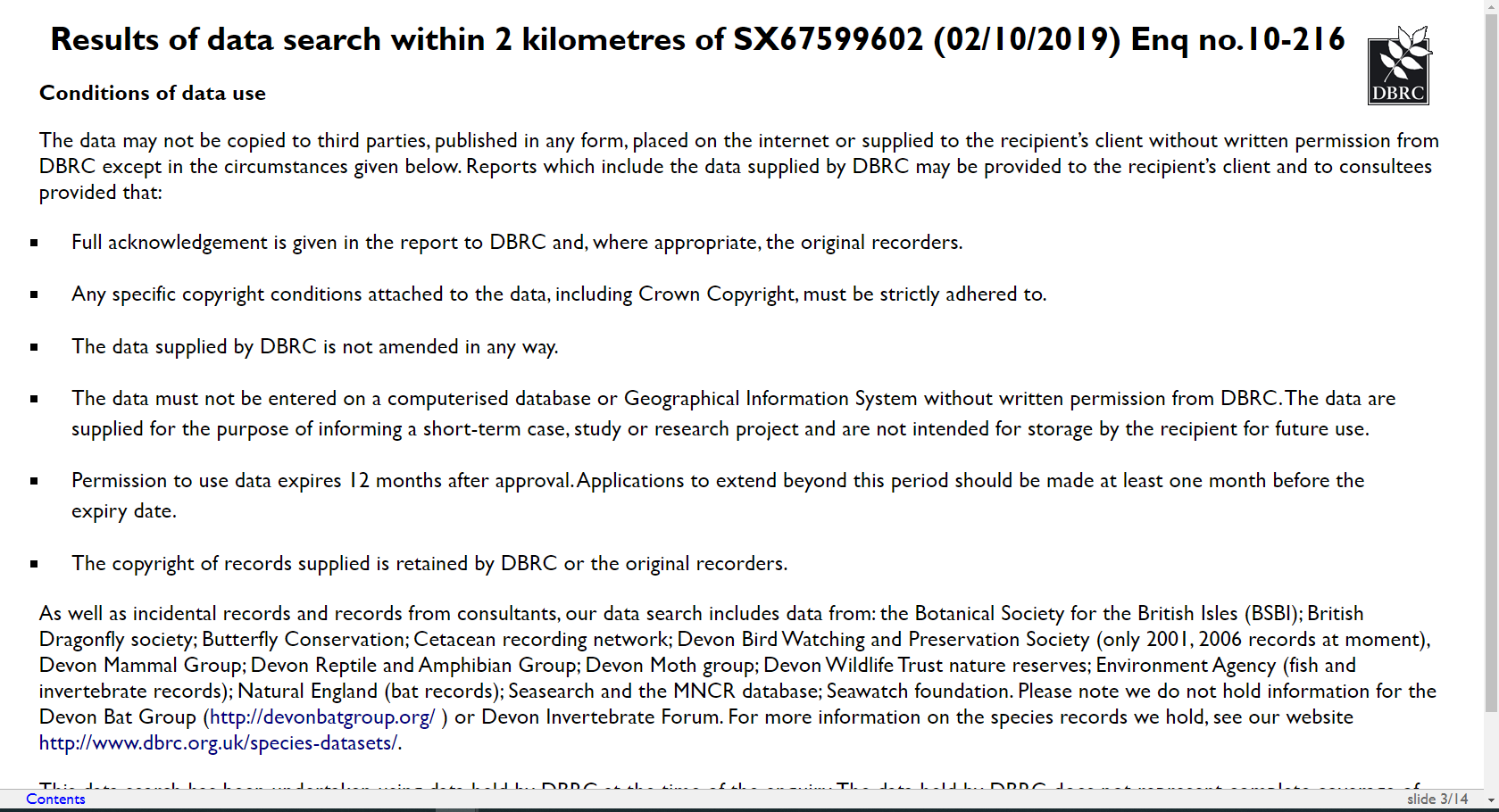 Example Data Search – DBRC